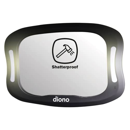 Diono Easy View XXL Baby Car Mirror with Extra Wide View, Safety Car Seat Mirror for Rear Facing Infant with 360 Rotation, LED Night Light, Wide Crystal Clear View, Shatterproof, Crash Tested