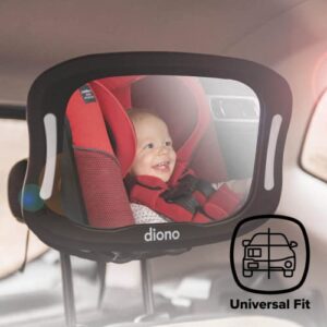 Diono Easy View XXL Baby Car Mirror with Extra Wide View, Safety Car Seat Mirror for Rear Facing Infant with 360 Rotation, LED Night Light, Wide Crystal Clear View, Shatterproof, Crash Tested