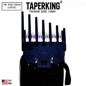 Taper King Hair Clipper Guide Comb Guard Set - Fool Proof Tapers & Fades at Home! Sapphire (#1/2 to #3) - Compatible with Wahl/Conair Clippers!