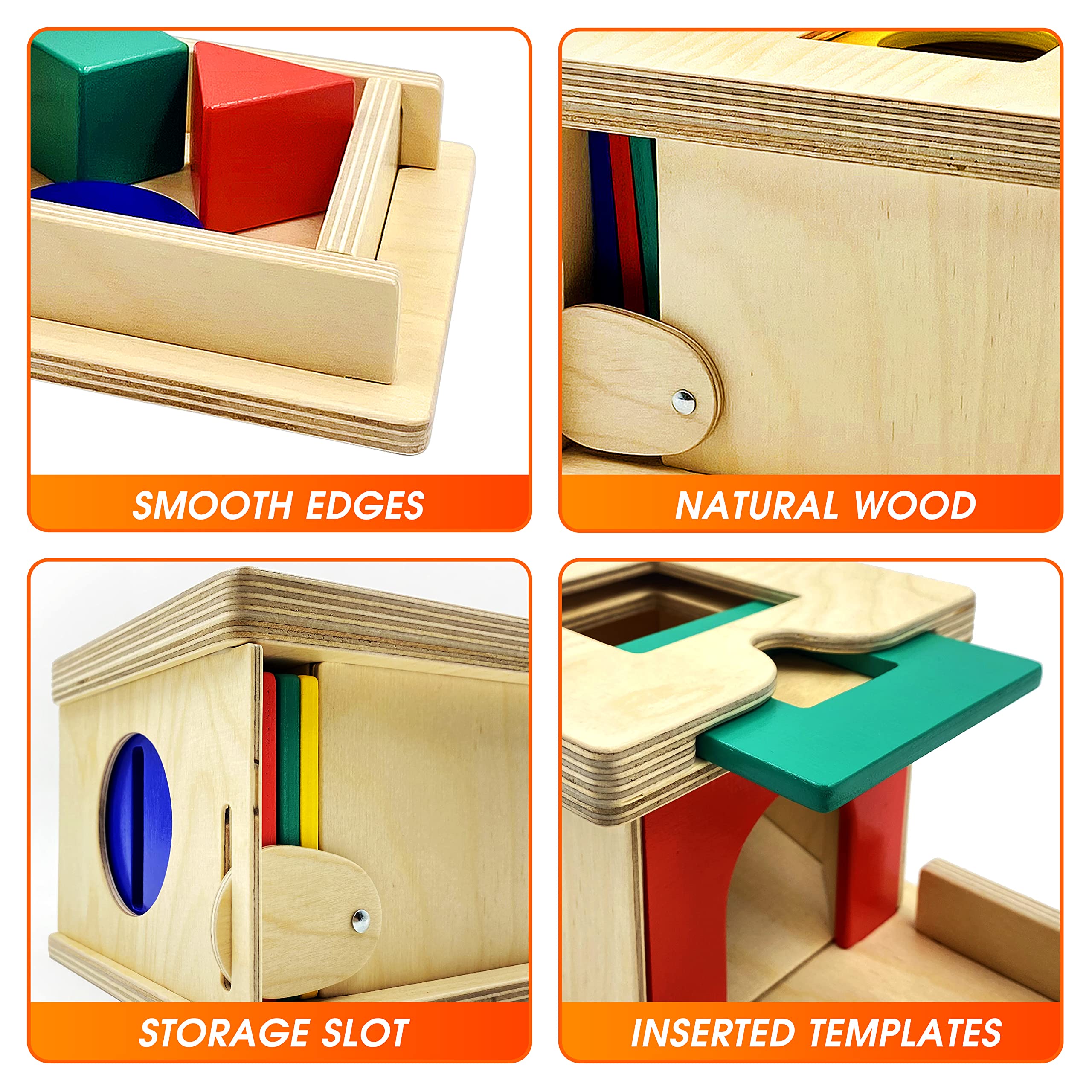 Templeton Montessori Wooden Shape Sorter & Object Permanence Toy with New Stay-Put Swappable Shape Templates