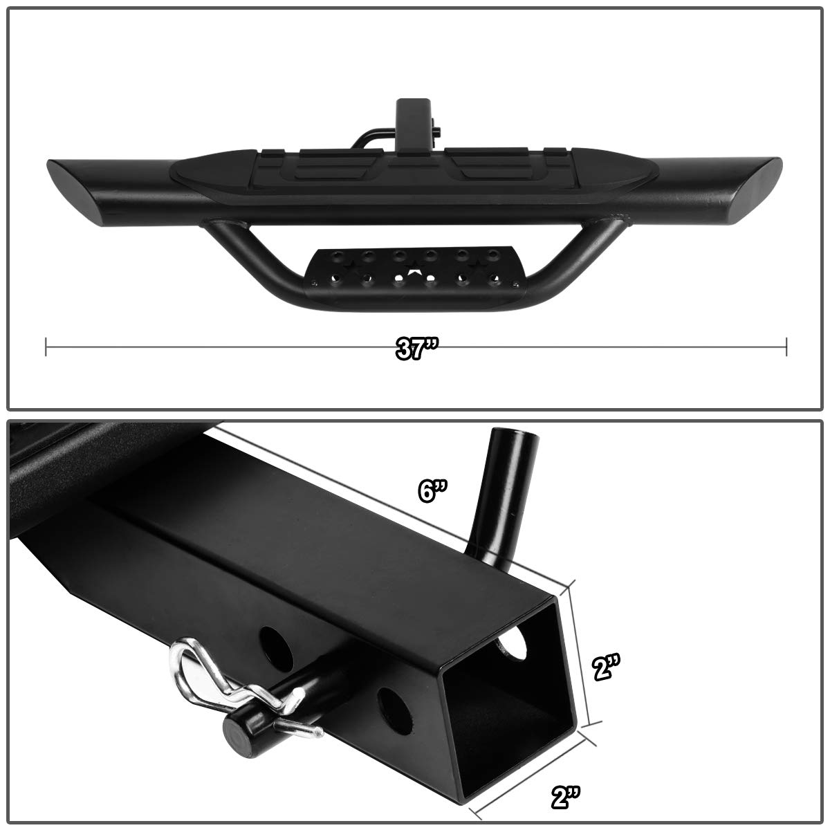 Auto Dynasty Universal 36.5 Inches Black Steel Oval Rear Tow Hitch Step Bar Board for 2 Inches Receiver Pickup Truck SUV Trailer