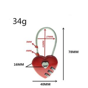 2Pcs Wire Rope Heart Shape Love Lock 3 Digital Combination Padlock Resettable Password for Travel Bags