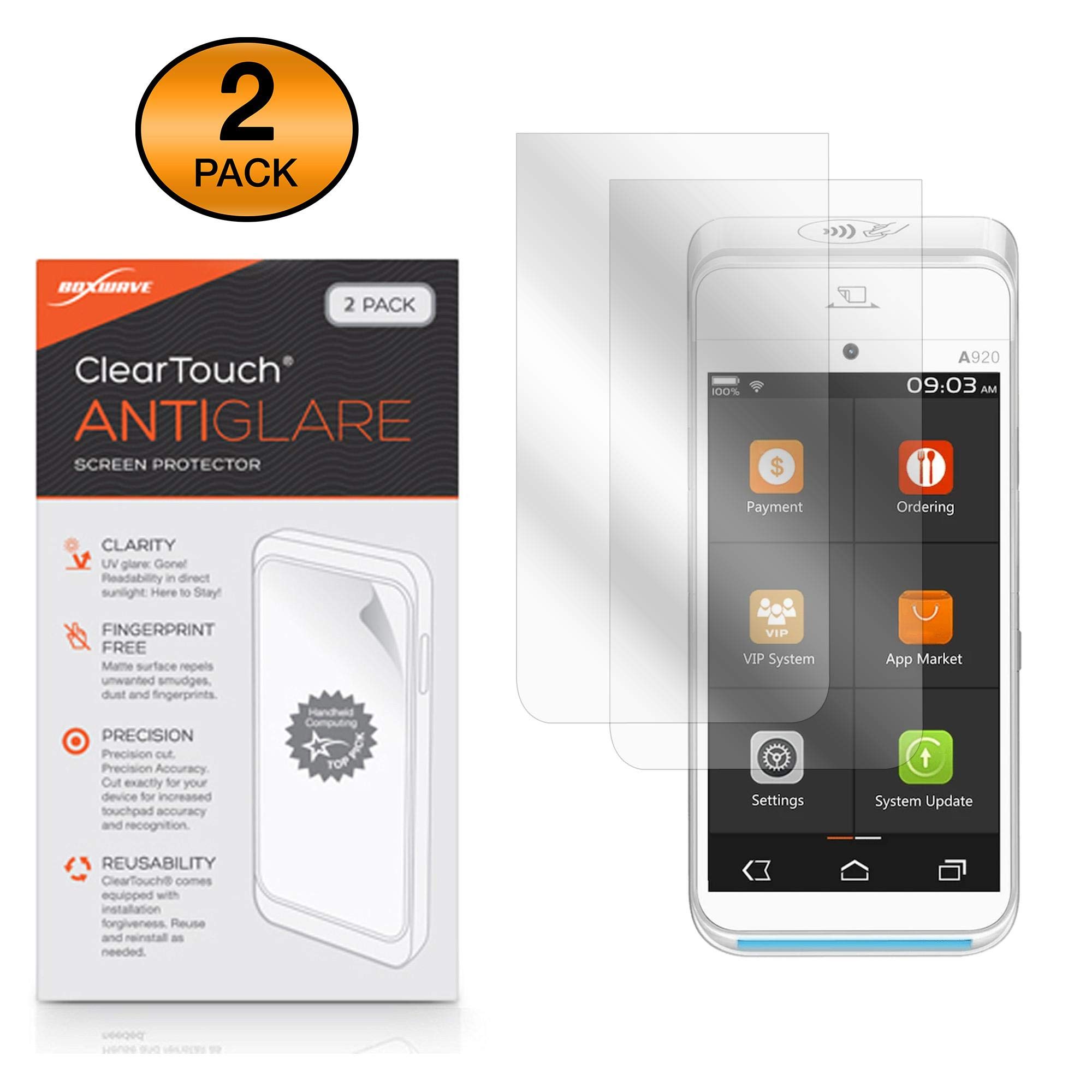 BoxWave Screen Protector Compatible with Pax A920 - ClearTouch Anti-Glare (2-Pack), Anti-Fingerprint Matte Film Skin