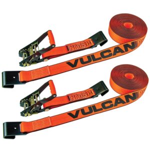 vulcan ratchet strap with flat hooks - 2 inch x 27 foot - 2 pack - proseries - 3,300 pound safe working load