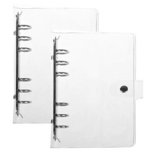 fukqvod pack of 2 transparent soft pvc 6-ring binder cover w/snap button closure for 6 hole planner pages refill insert (white)