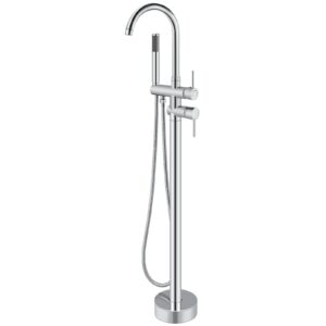 aolemi floor mount bathtub faucet freestanding tub filler standing high flow shower faucets shower mixer taps, swivel gooseneck spout with cylinder handheld polish chrome