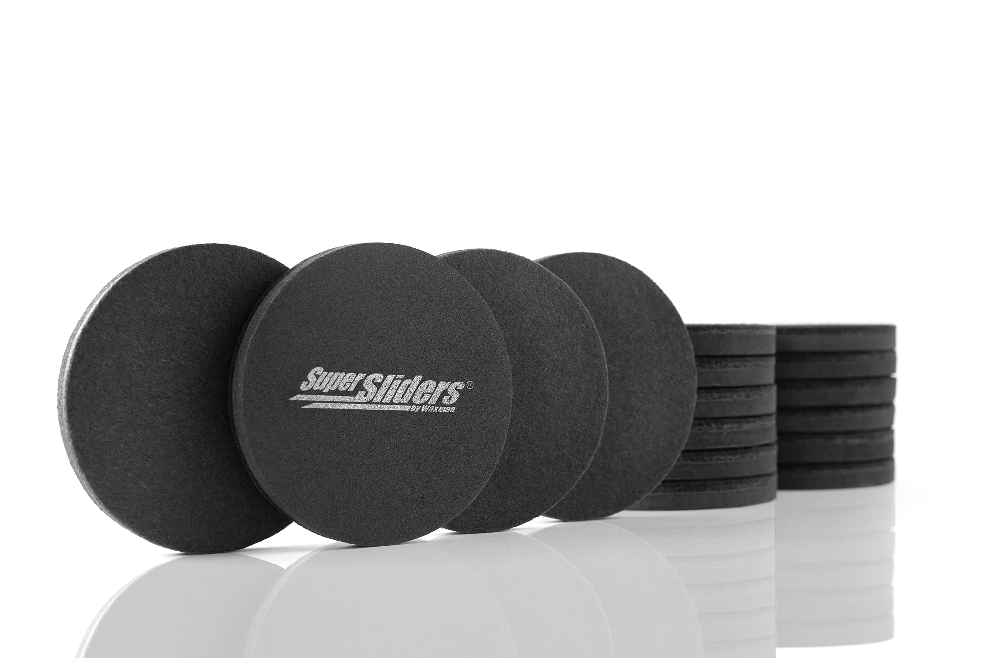 Super Sliders 3 1/2" Round Reusable Furniture Sliders for Hard Surfaces - Effortless Moving and Surface Protection, Black (16 Pack)