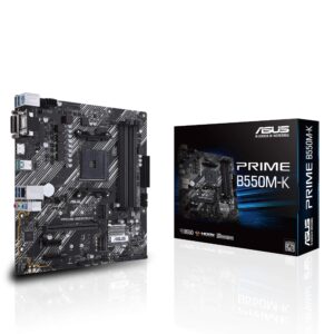 asus prime b550m-k amd am4 zen 3 ryzen 5000 & 3rd gen ryzen micro-atx motherboard (pcie 4.0, ecc memory, 1gb lan, dual m.2, usb 3.2 gen 2 type-a,hdmi 2.1 4k@60hz, dvi, d-sub) silver