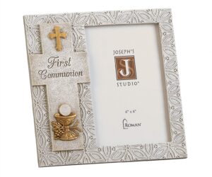 joseph's studio by roman - first communion picture frame for 4" x 6" photo, vertical tabletop or desk display - 7.25" h, resin and stone, decorative, collection, durable, long lasting