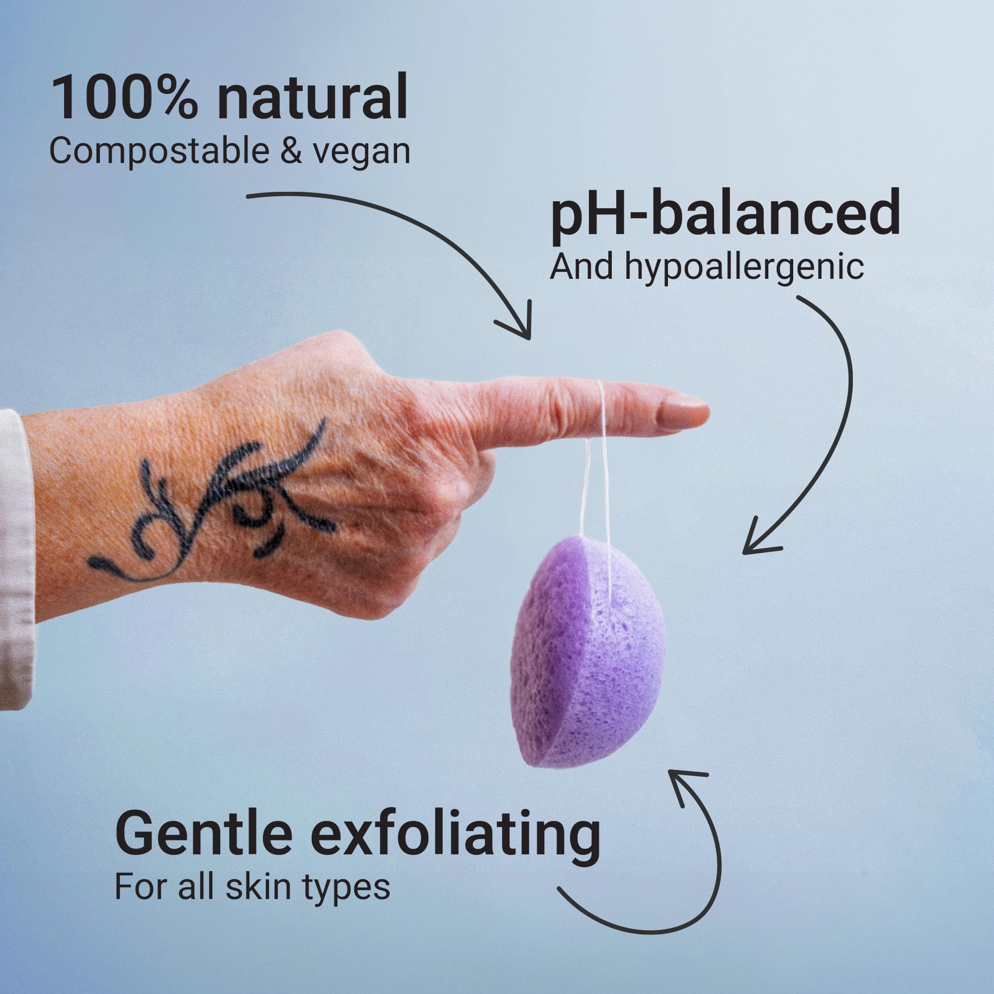 Vove | Premium Organic Konjac Sponge | 3 Pack | Biodegradable & Eco-Friendly | Charcoal & French Clay | Gentle Face Exfoliator | All Skin Types