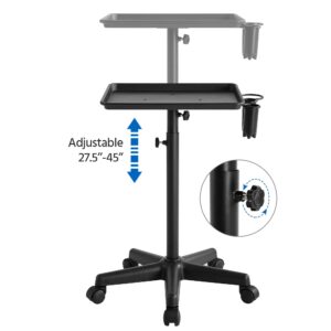 Yaheetech Rolling Salon Tray - Aluminum Trolley Cart Equipment on Wheels & Adjustable Height Mobile Beauty Salon Spa Stools Service Instrument Storage Tray w/Accessory Caddy - Black