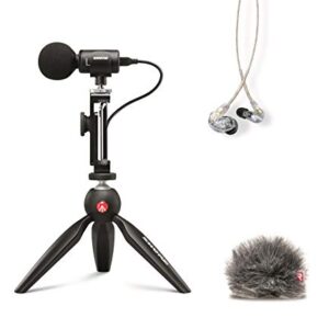 Shure Portable Videography Kit - Professional Recording Rig with MV88+ iPhone Mic, Manfrotto PIXI Tripod, Phone Clamp, Mount, AMV88-Fur Windjammer and SE215 PRO Sound Isolating Earbuds (MV88+SE215-CL)