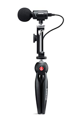 Shure Portable Videography Kit - Professional Recording Rig with MV88+ iPhone Mic, Manfrotto PIXI Tripod, Phone Clamp, Mount, AMV88-Fur Windjammer and SE215 PRO Sound Isolating Earbuds (MV88+SE215-CL)