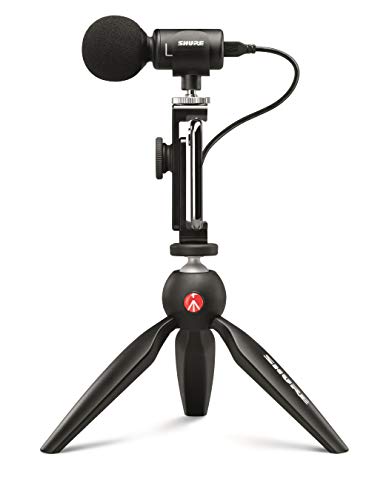 Shure Portable Videography Kit - Professional Recording Rig with MV88+ iPhone Mic, Manfrotto PIXI Tripod, Phone Clamp, Mount, AMV88-Fur Windjammer and SE215 PRO Sound Isolating Earbuds (MV88+SE215-CL)