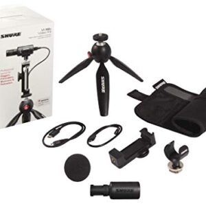 Shure Portable Videography Kit - Professional Recording Rig with MV88+ iPhone Mic, Manfrotto PIXI Tripod, Phone Clamp, Mount, AMV88-Fur Windjammer and SE215 PRO Sound Isolating Earbuds (MV88+SE215-CL)