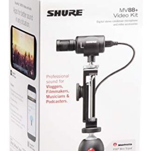 Shure Portable Videography Kit - Professional Recording Rig with MV88+ iPhone Mic, Manfrotto PIXI Tripod, Phone Clamp, Mount, AMV88-Fur Windjammer and SE215 PRO Sound Isolating Earbuds (MV88+SE215-CL)