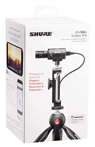 Shure Portable Videography Kit - Professional Recording Rig with MV88+ iPhone Mic, Manfrotto PIXI Tripod, Phone Clamp, Mount, AMV88-Fur Windjammer and SE215 PRO Sound Isolating Earbuds (MV88+SE215-CL)