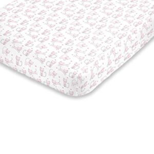 nojo super soft pink & white purrdy kitty cat fitted mini crib sheet, pink, white , 38x5x24 inch (pack of 1)