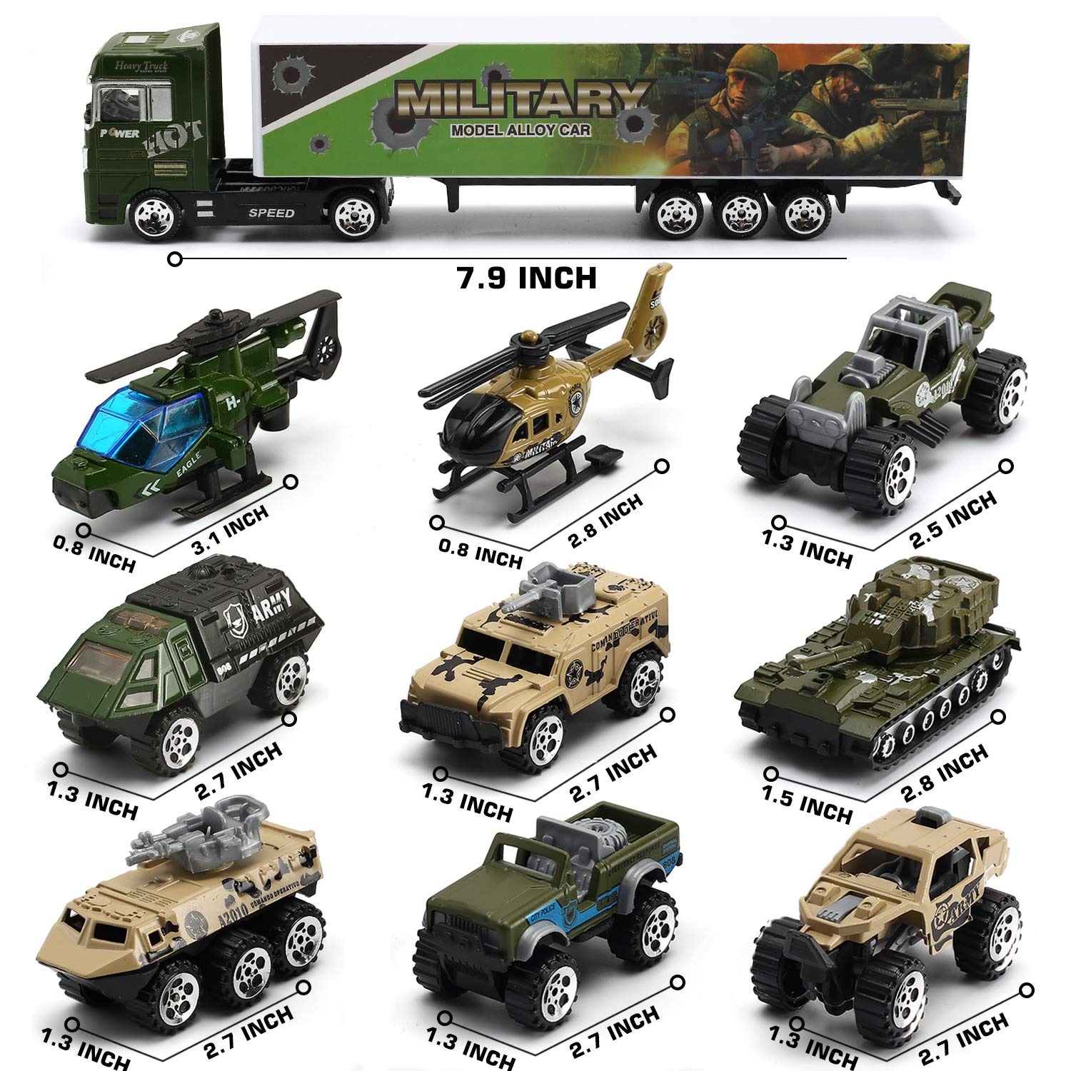 26 Pcs Military Truck with Soldier Men Set(2 in 1), Mini Die-cast Battle Car in Carrier Truck, Army Toy Double Side Transport Vehicle for Kid Child Girl Boy Play Birthday Party Favors