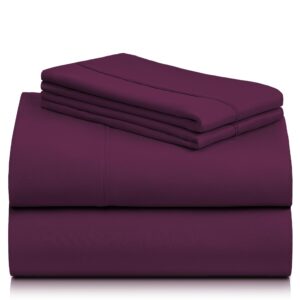 LuxClub Twin Sheets - Soft Twin Bed Sheets for Boys and Girls, 4 PC Deep Pockets 18" Eco Friendly Wrinkle Free Kids Fitted Sheets Machine Washable Hotel Bedding Silky Soft- Eggplant Twin