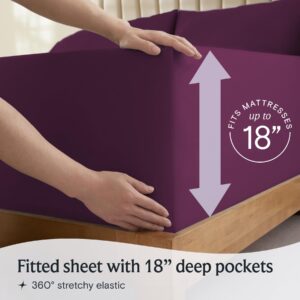 LuxClub Twin Sheets - Soft Twin Bed Sheets for Boys and Girls, 4 PC Deep Pockets 18" Eco Friendly Wrinkle Free Kids Fitted Sheets Machine Washable Hotel Bedding Silky Soft- Eggplant Twin