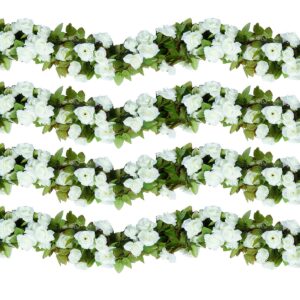 hebe 4 pack (29.8 ft) artificial rose vine flowers plants realistic silk fake flowers garland hanging baskets rose ivy for home ceremony wedding arch garden indoor outdoor decor,milk white