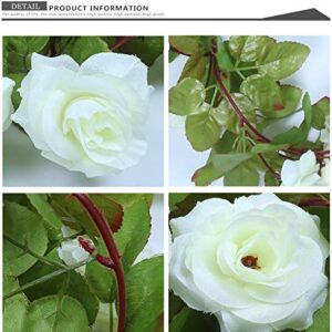 HEBE 4 Pack (29.8 FT) Artificial Rose Vine Flowers Plants Realistic Silk Fake Flowers Garland Hanging Baskets Rose Ivy for Home Ceremony Wedding Arch Garden Indoor Outdoor Decor,Milk White