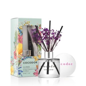 cocodor mini flower reed diffuser/garden lavender / 1.6oz(50ml) / 1 pack/fragrance decor for cars cubicles, small rooms and home, diffuser oil sticks gift set