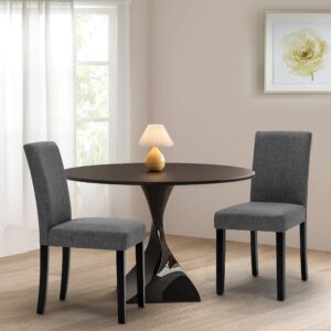 LSSBOUGHT Classic Fabric Dining Chairs Dining Room Chair with Solid Wood Legs (Grey Set of 2)