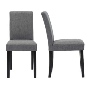 LSSBOUGHT Classic Fabric Dining Chairs Dining Room Chair with Solid Wood Legs (Grey Set of 2)