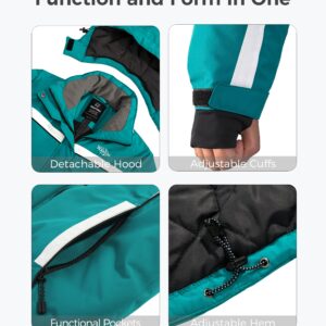 wantdo Women's Mountain Fully Taped Seams Waterproof Snowboard Jacket with Detachable Hood Turquoise M