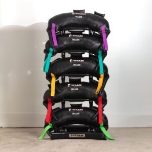 Titan Fitness Functional Swing Bag Storage Rack, Holds 5 Bags, Cardio Gym Equipment Storage Power Bag Rack