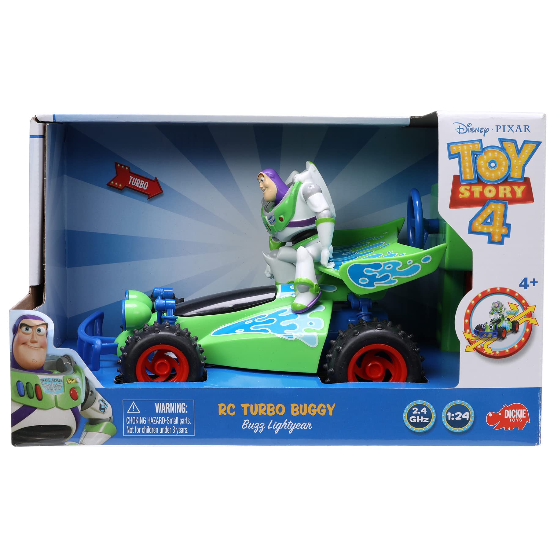 JADA Toys Disney Pixar Toy Story 4 Turbo Buggy W/Buzz Lightyear Radio Control Vehicle, 2.4 Ghz, 1: 24, Multi