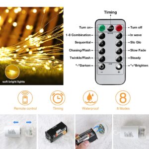 LetsFunny Fairy Christmas String Lights Wire Lights, 225 LED DIY 8 Modes Dimmable Lights with Remote Control, Decorative Hanging Starburst Lights Christmas Indoor Outdoor Decoration