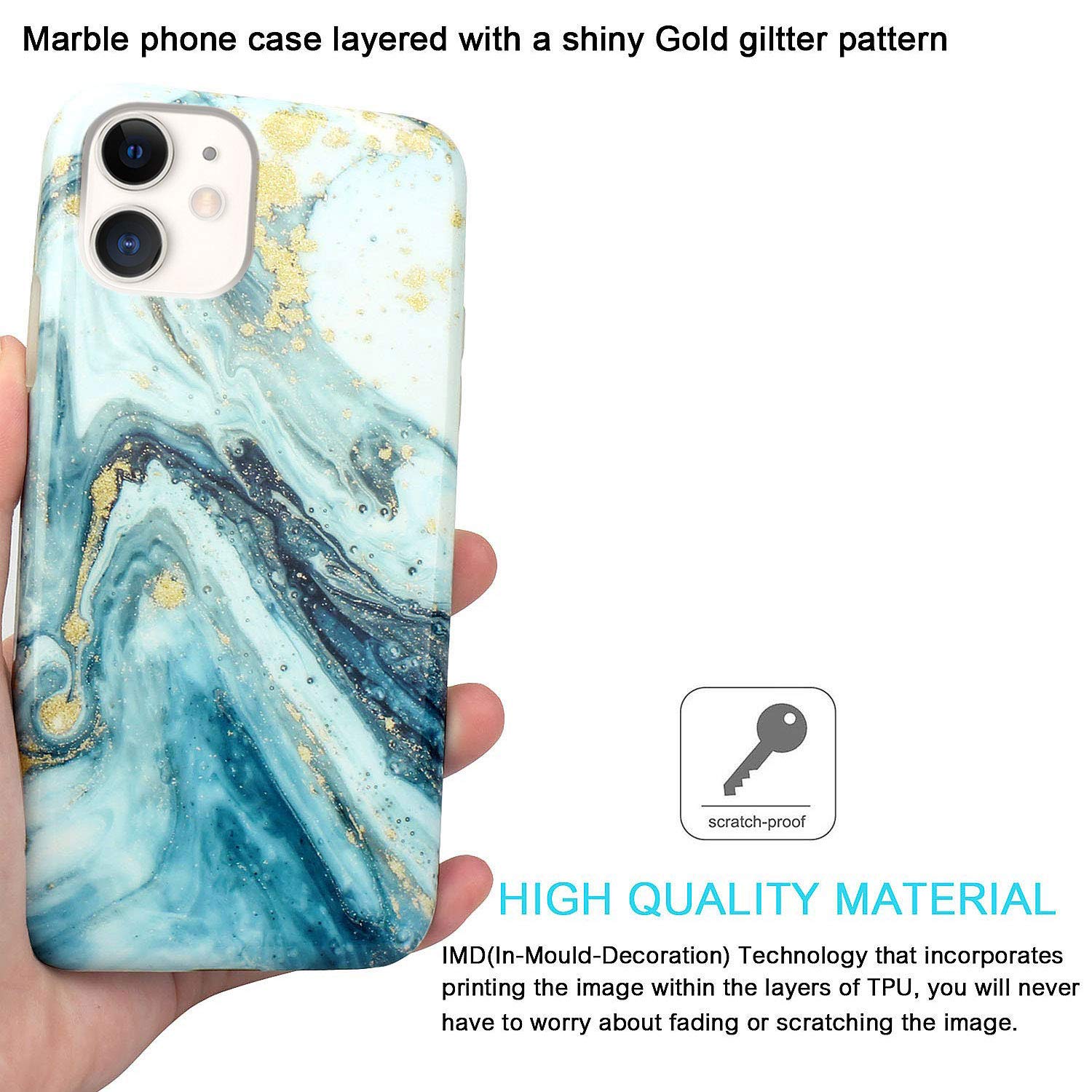 JIAXIUFEN Compatible with iPhone 11 Case Gold Sparkle Glitter Marble Slim Shockproof Flexible Bumper TPU Soft Case Rubber Silicone Cover Phone Case for iPhone 11 2019 6.1 inch - Blue