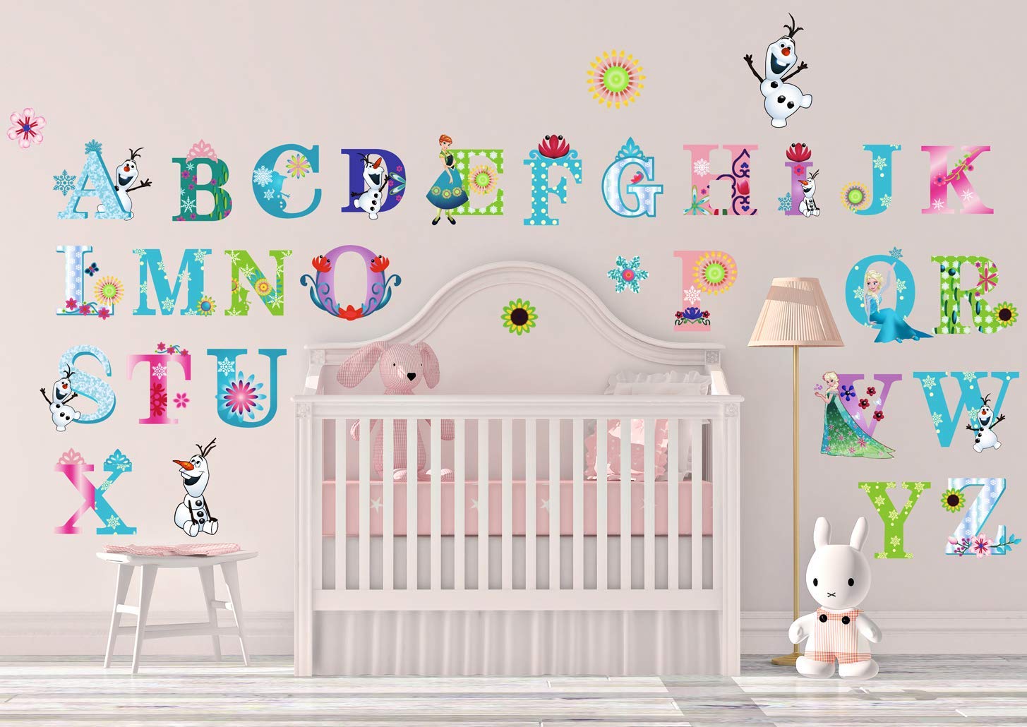 DEKOSH Alphabet Wall Stickers for Baby Girl Nursery | Peel & Stick Decorative Girl Wall Decals for Bedroom