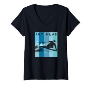 womens retro jay peak, vermont design - vintage snow ski v-neck t-shirt