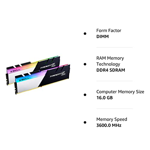 G.SKILL Trident Z Neo Series (Intel XMP) DDR4 RAM 16GB (2x8GB) 3600MT/s CL18-22-22-42 1.35V Desktop Computer Memory UDIMM (F4-3600C18D-16GTZN)