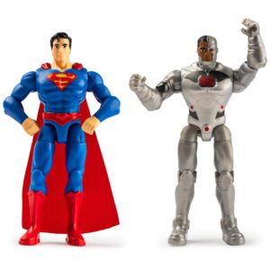 dc comics, 4-inch superman and cyborg action figure 2-pack with 6 mystery accessories, adventure 1