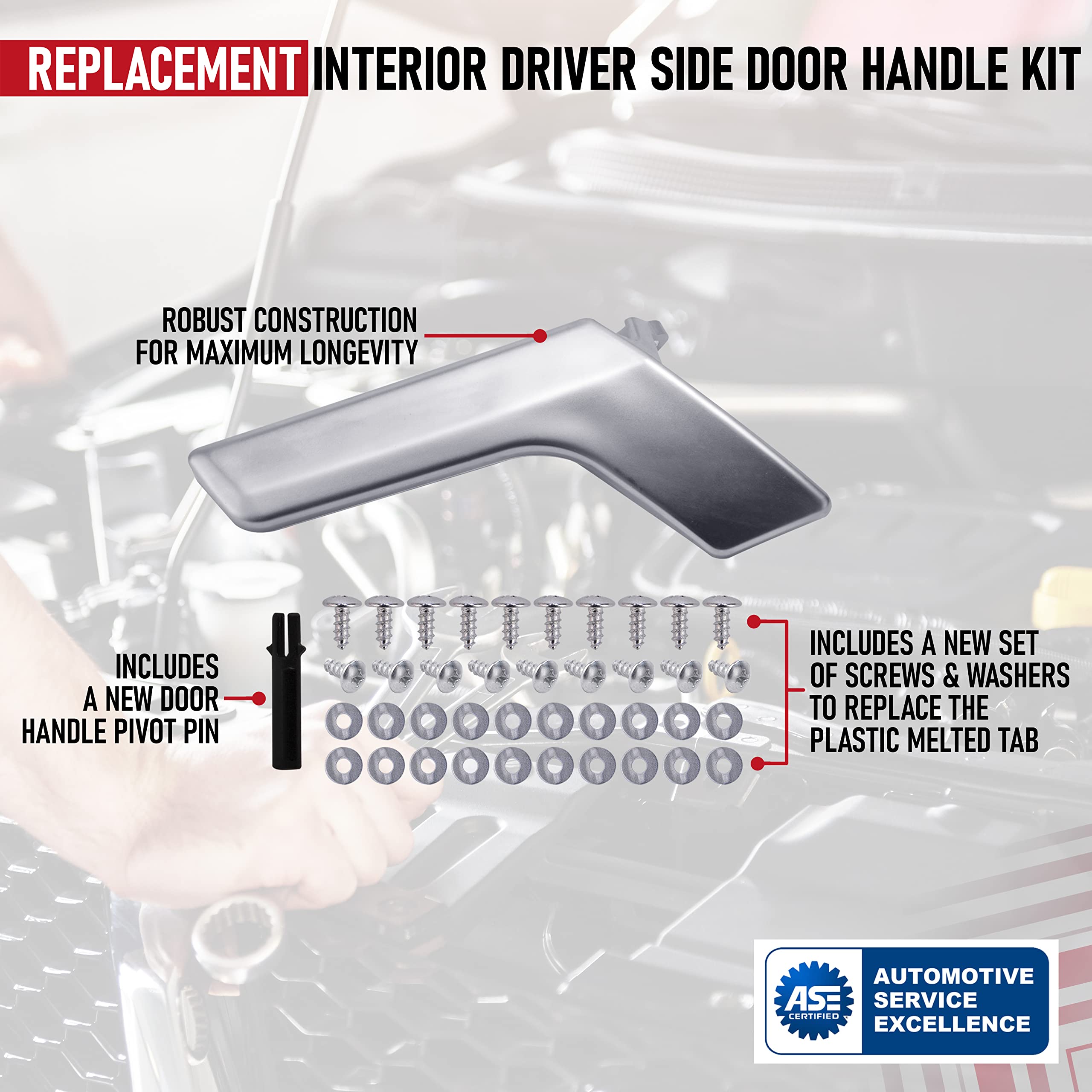 Interior Mercedes Door Handle Kit - Front Left or Rear Driver Side - Inner Handles Fit Mercedes-Benz Vehicles - W204, X204 C230, C250, C300, C350 - 2047201171, 2047201763, 2047202663 - Matte Silver