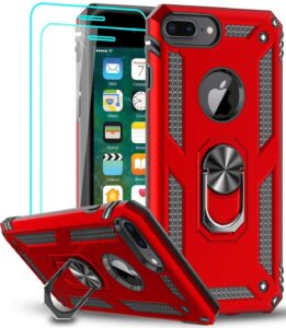 leyi compatible for iphone 8 plus case, iphone 7 plus case for women, iphone 6s plus case with tempered glass screen protector [2pack], military-grade phone case with kickstand for iphone 6 plus, red