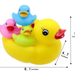 DOPHYRANIX Floating Rubber Duckies Bath Play 5 Pieces Set - Includes 1 Jumbo Mama Ducky and 4 Baby Ducks - Fun Water Tub Playing Kits(4 Colors)