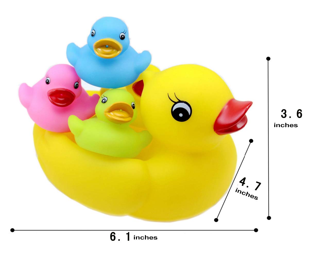 DOPHYRANIX Floating Rubber Duckies Bath Play 5 Pieces Set - Includes 1 Jumbo Mama Ducky and 4 Baby Ducks - Fun Water Tub Playing Kits(4 Colors)