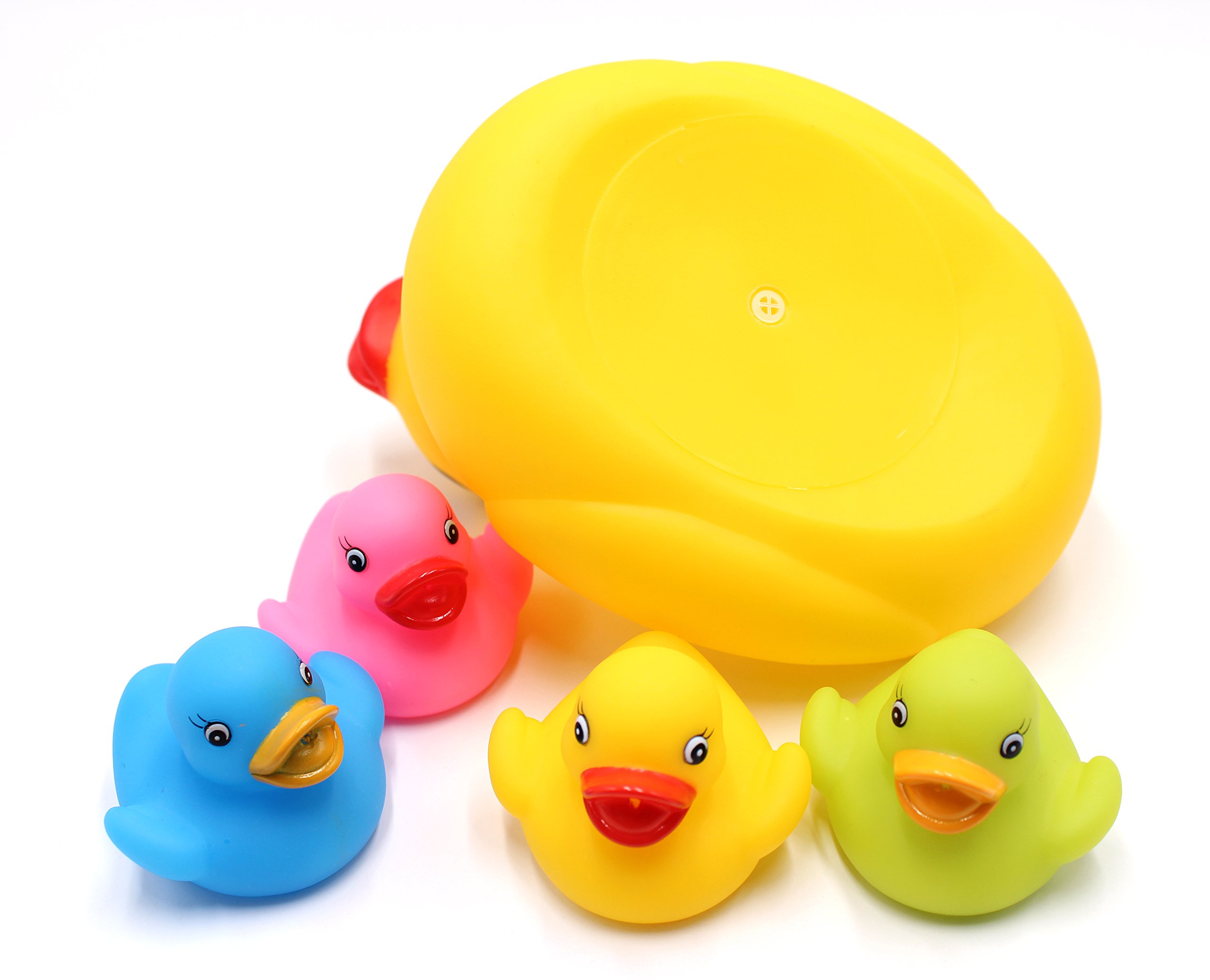 DOPHYRANIX Floating Rubber Duckies Bath Play 5 Pieces Set - Includes 1 Jumbo Mama Ducky and 4 Baby Ducks - Fun Water Tub Playing Kits(4 Colors)