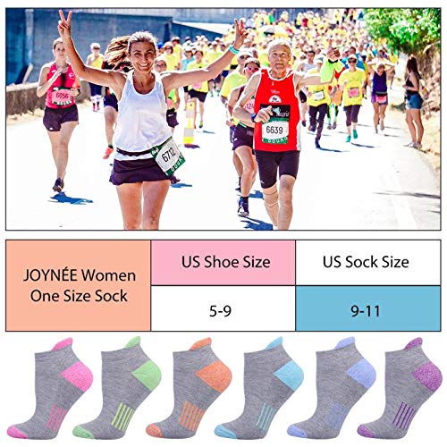 JOYNÉE Womens Ankle Athletic Low Cut Tab Socks Cushioned Running Sports 6 Pack,Grey,Sock Size 9-11