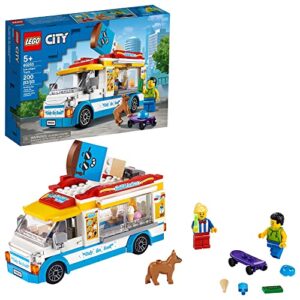 lego city ice cream truck van 60253 building toy set - featuring skater minifigures, skateboard, and dog figure, fun gift idea for boys, girls, and kids ages 5+