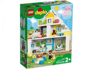 lego duplo town modular playhouse 10929 dollhouse with furniture and a family, great educational toy for toddlers (130 pieces), multicolor