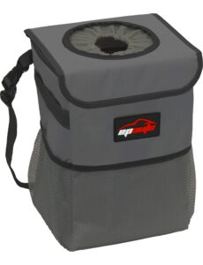 epauto waterproof car trash can with lid and storage pockets, dark grey