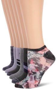 spalding women's 6 pack no show, black floral multi, sock size 9-11, shoe size 4-10.5