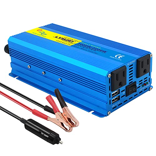 Cantonape 1000W Pure Sine Wave Inverter 12V to 110V AC Power Inverter Converter with 3.1A USB Car Adapter and Cigarette Lighter Plug for Car Outdoor